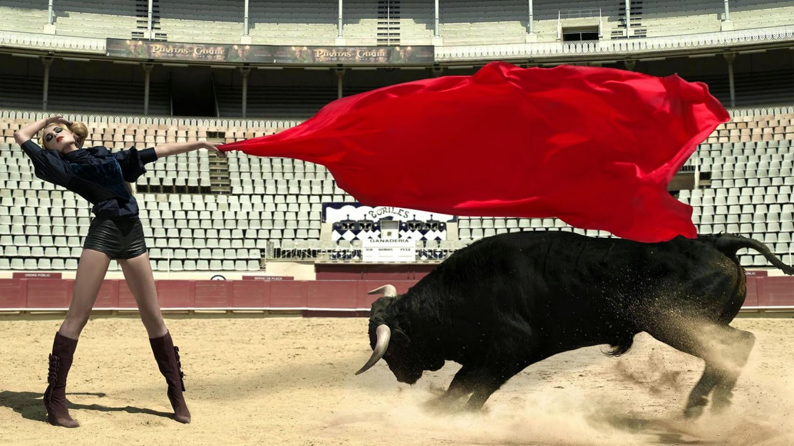 girl bull fighting picture